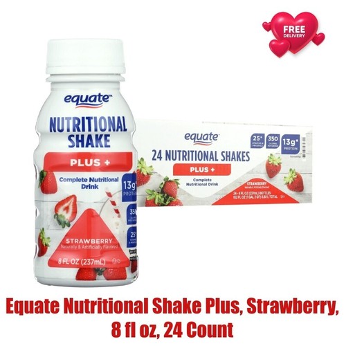 Equate Nutritional Shake Plus, Strawberry, 8 fl oz, 24 Count | eBay