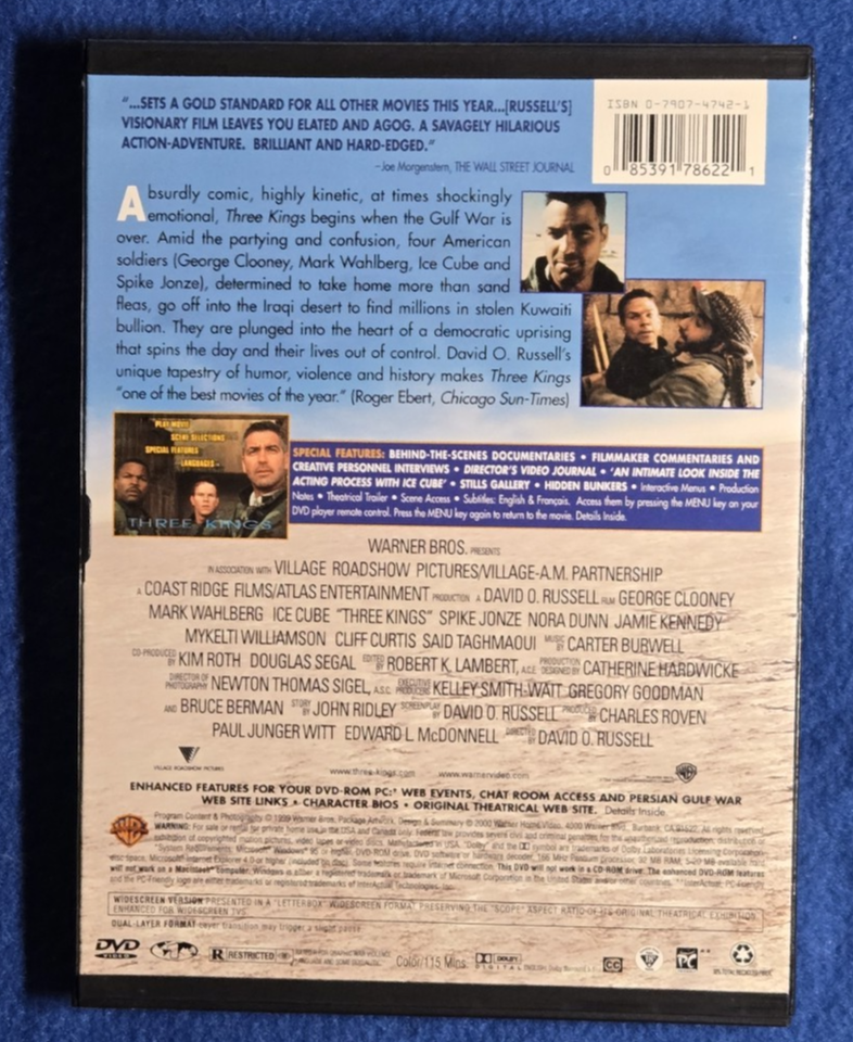 WARNER BROS - THREE KINGS - DVD - 1999 - RATED R - CLOONEY - WAHLBERG ...