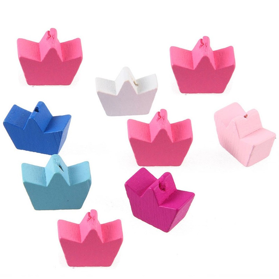 100PCS DIY Wood Beads Decor Creative Color Crown Shaped Beads Cartoon ...