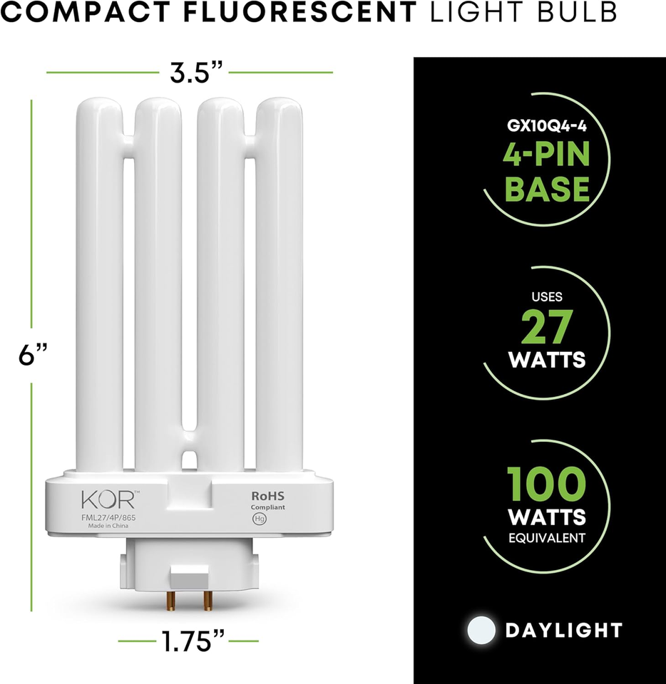 Pack of 2 - FML27-65K Light Bulbs 27 Watt 4 Pin FML Lamp Replacement ...
