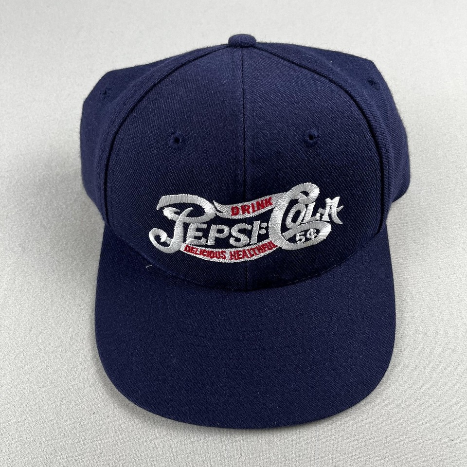 Vintage Pepsi Cola Hat Cap Snapback Navy Blue Wool Soda Pop Drink Can ...