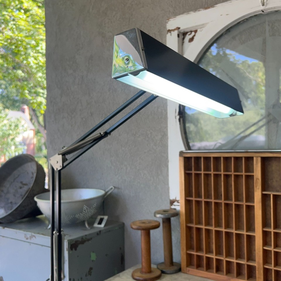 Vintage Black Adjustable Drafting Table Lamp With Clamp Base ...
