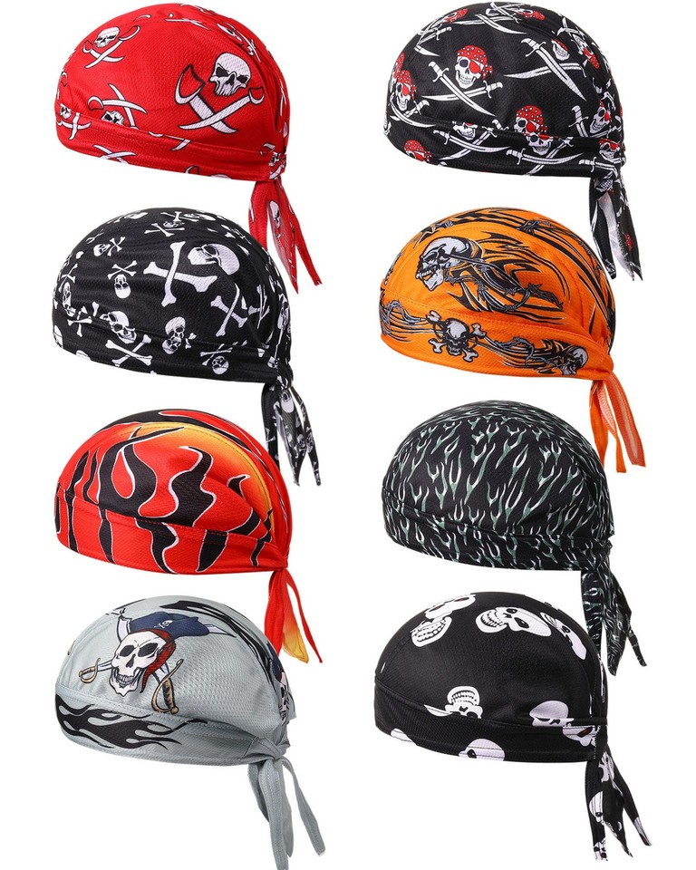 8 Pack Do Rag Skull Caps for Men Sweat Wicking Doo Rags Cooling Helmet ...