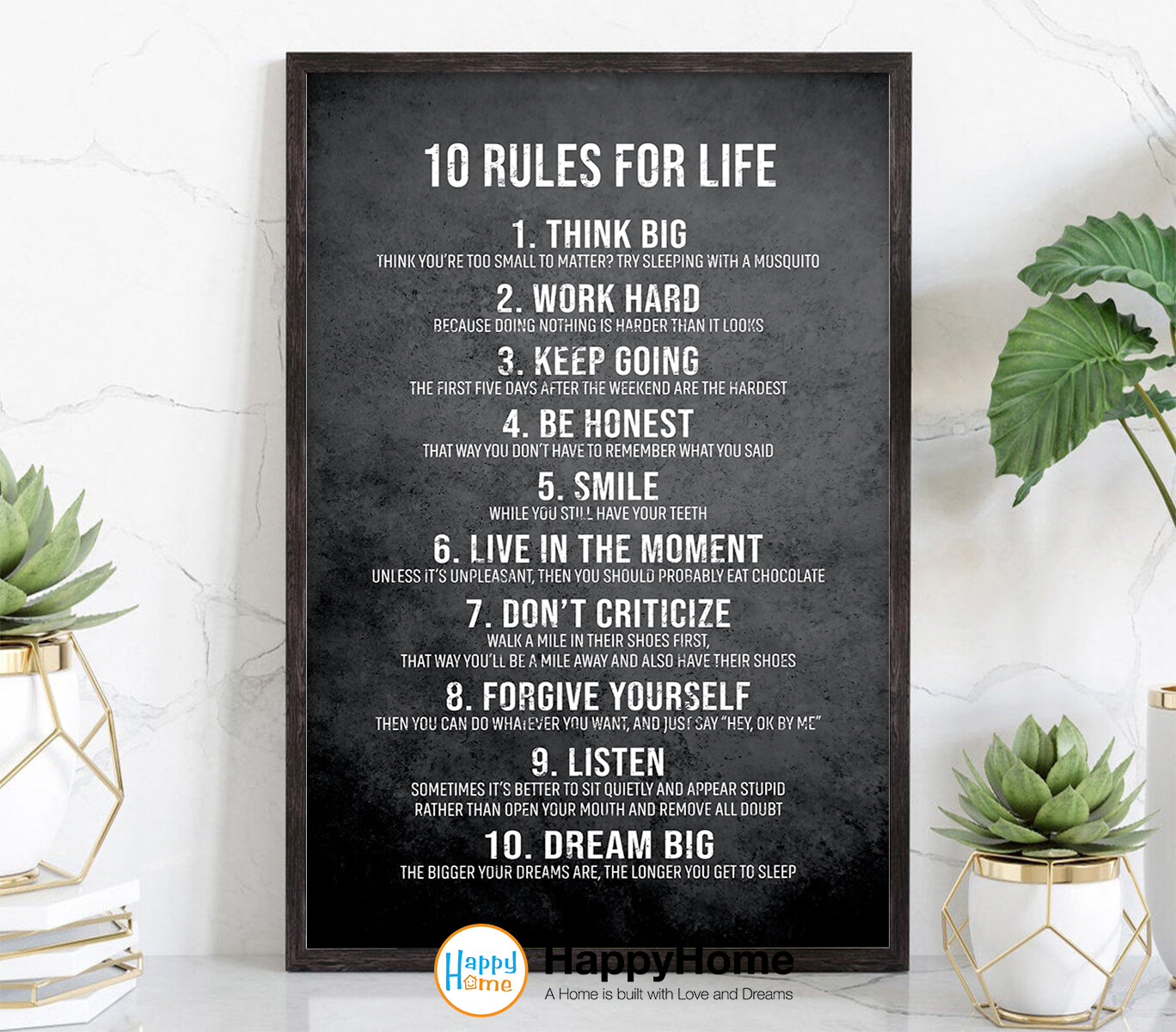 10 Rules for Life Motivational Inspirational Quote Wall Art Canvas ...