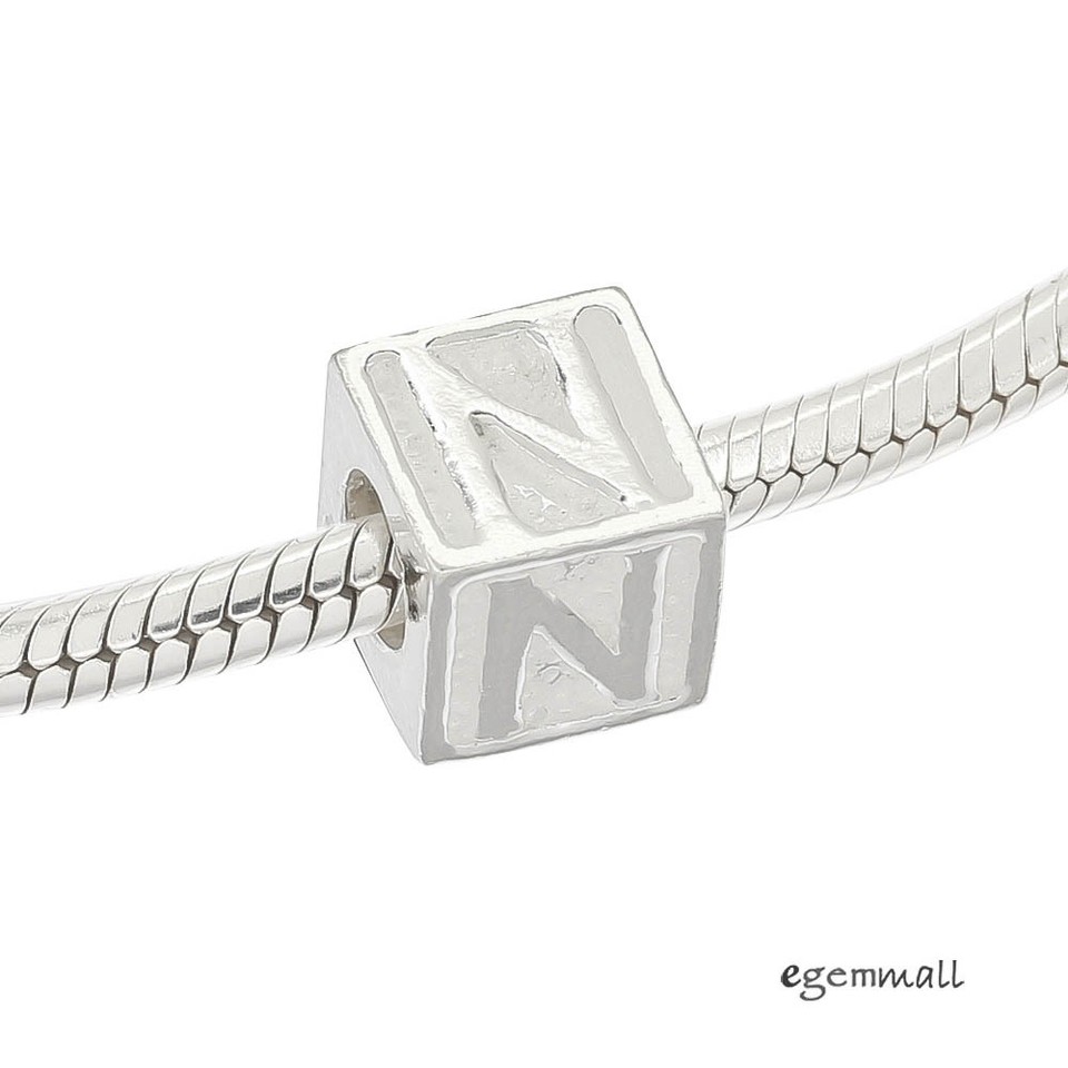 1 Sterling Silver Alphabet Initial Letter Cube Charm Bead Fit European ...