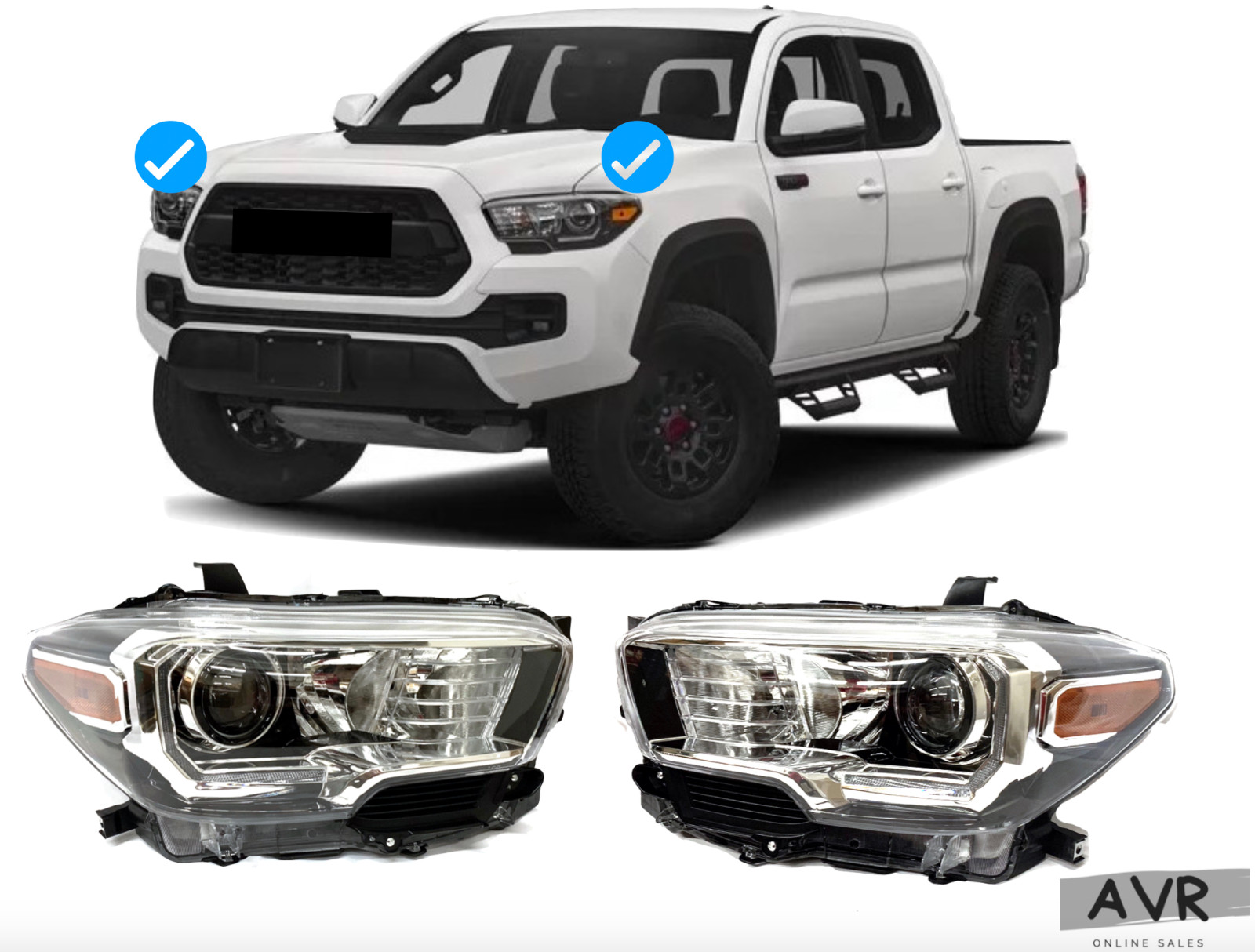 Fit For 16 18 Toyota Tacoma SR SR5 Black Headlights Replacement Pair ...