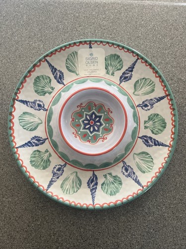 Sigrid Olsen- MELAMINE 15” Chip & Dip, Coastal SEA SHELL Beach- Platter ...