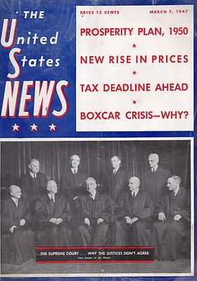 MARCH 7 1947 UNITED STATES NEWS MAGAZINE---COVER ONLY---THE SUPREME ...