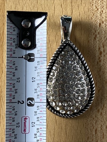 Roman Silver Tone Tear Drop Pendant with Rhinestone Crystals ~ Signed ...