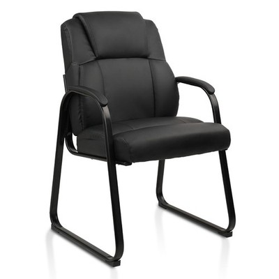 Leather Guest Chair with Sled Base in Black Mid Back Office Executive ...