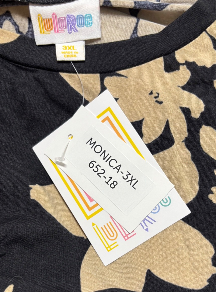 LuLaRoe Womens Dress Size 3XL Monica Princess Seam Black Floral Pockets ...