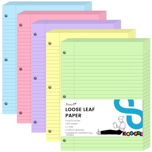 Loose Leaf Paper, 500 Sheets Wide Ruled Lined Colored Filler Paper ...
