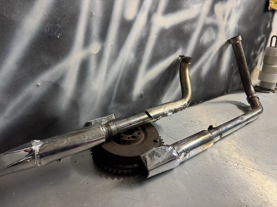 Harley Panhead FL FLH Custom Ratty Fishtail Exhaust Pipes w/ Hardware ...