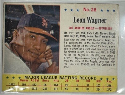 1963 Post Cereal Leon Wagner #28 MLB Baseball Card Los Angeles Angels ...