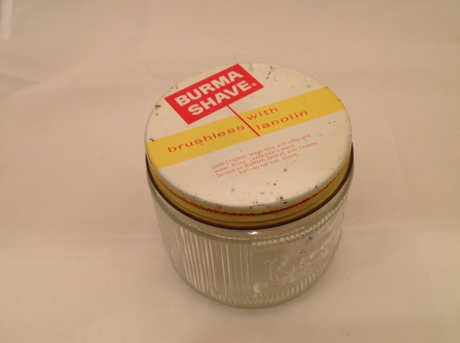 Vintage Shaving Jar Burma Shave W/ Metal Lid 14 oz Vetical Ribbed Sides ...