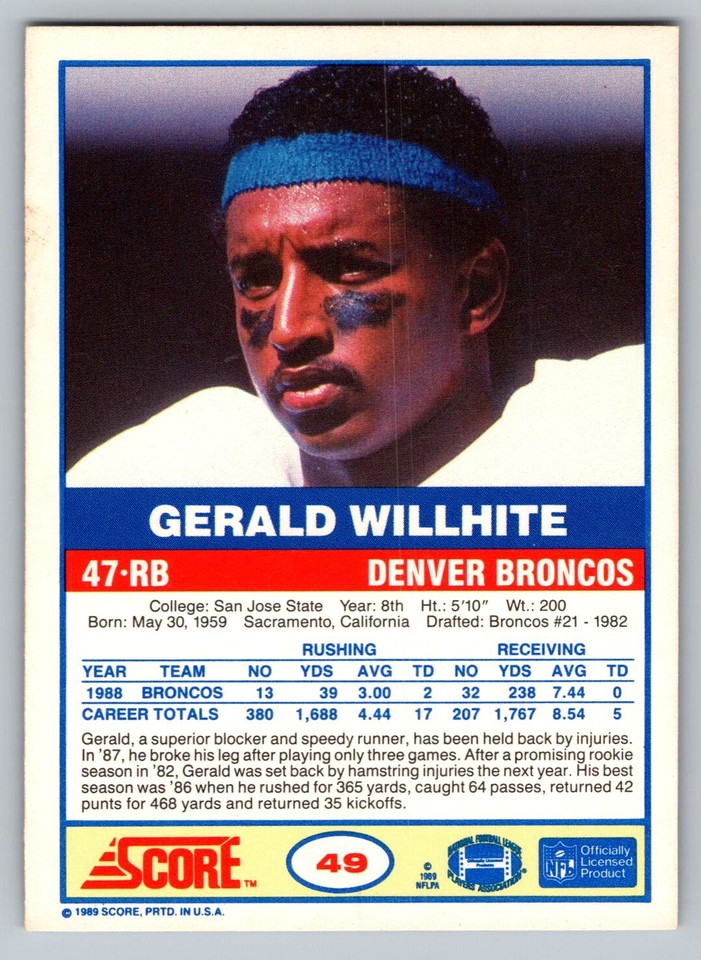 1989 Score #49 Gerald Willhite NEAR MINT | eBay