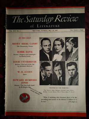 Saturday Review Magazine May 22 1937 ELMER DAVIS W. H. AUDEN b | eBay