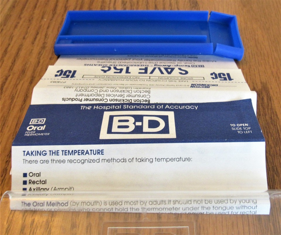 Vintage Thermometer, BECTON DICKINSON B-D Temp Away 2 Sheaths, Dir + Ad ...