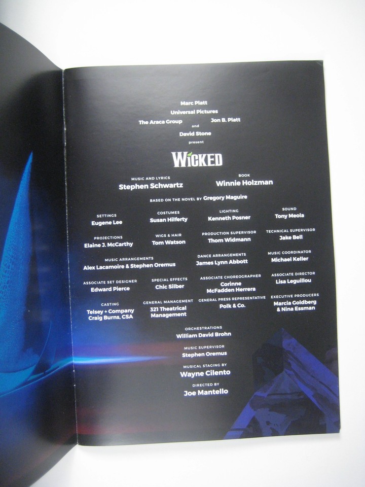 Wicked 2015 Show Program Flyer Theatre Broadway Indina Menzel Kristin ...