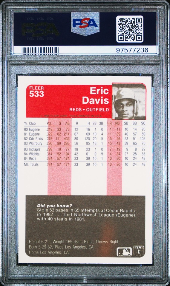 1985 FLEER #533 ERIC DAVIS ROOKIE RC PSA 9 | eBay