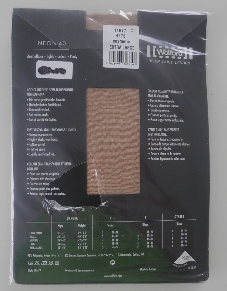 Nip: Wolford Neon 40! Size XL! 40 Den! Color: Cosmetic (Light Brown ...