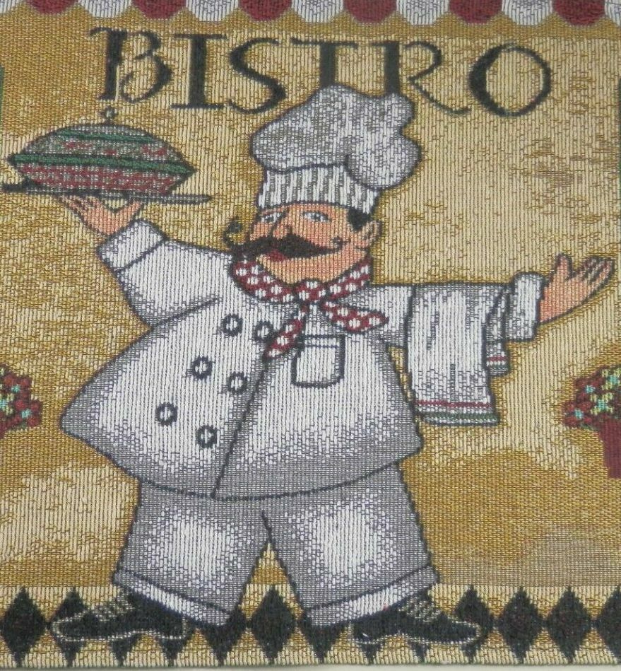Set of 3 Tapestry Kitchen Placemats,13"x19",FAT CHEF WITH TRAY OF FOOD ...