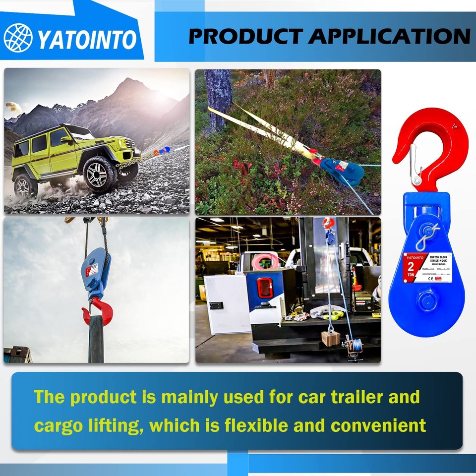 YATOINTO Snatch Block with Hook, 2T/4T Snatch Pulley | eBay