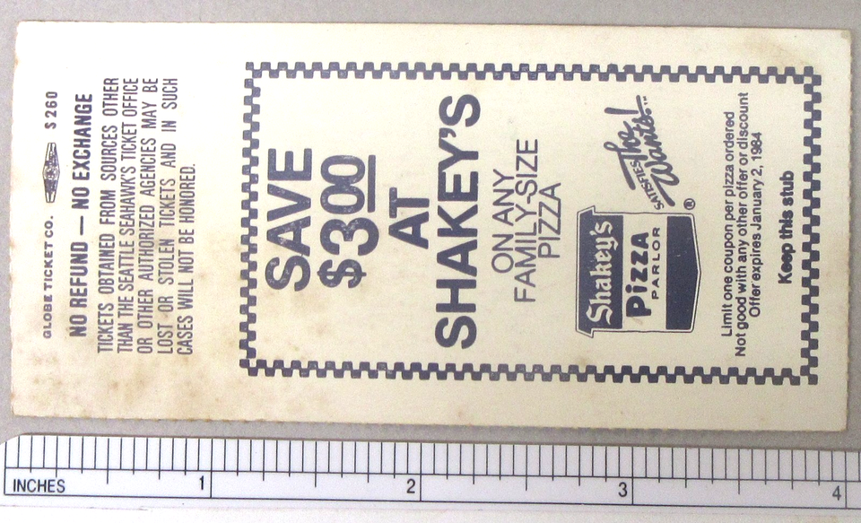 August 1983 GREEN BAY PACKERS vs SEATTLE SEAHAWKS Game Ticket NFL ...