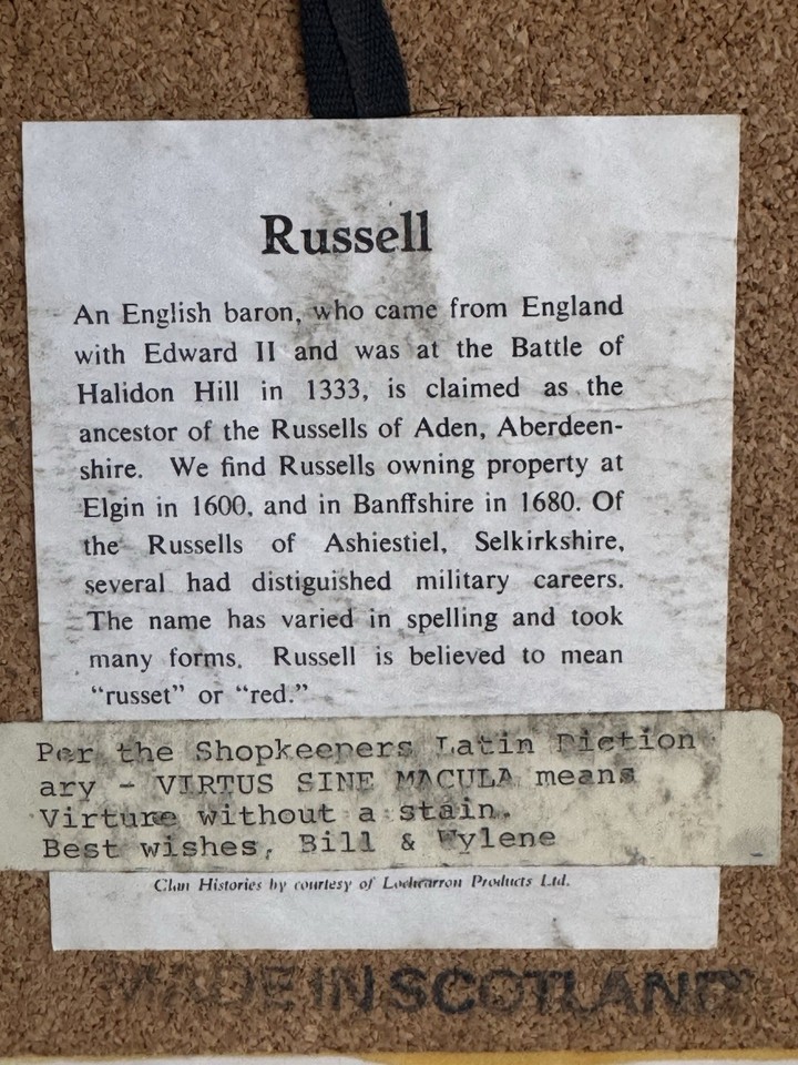Russell Clan Crest Tile 6” Scottish Coat of Arms Kachel Wappen ...