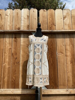 french connection beige beaded sleeveless dress size 12 | eBay