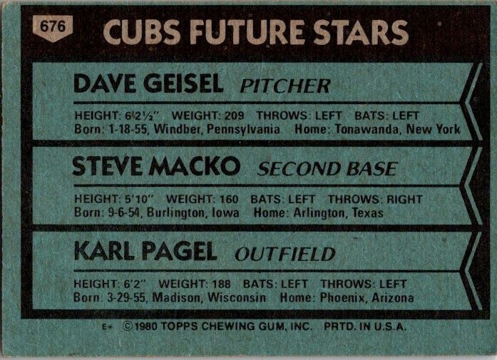 1980 Topps #676 Dave Geisel / Steve Macko / Karl Pagel RC CUBS | eBay