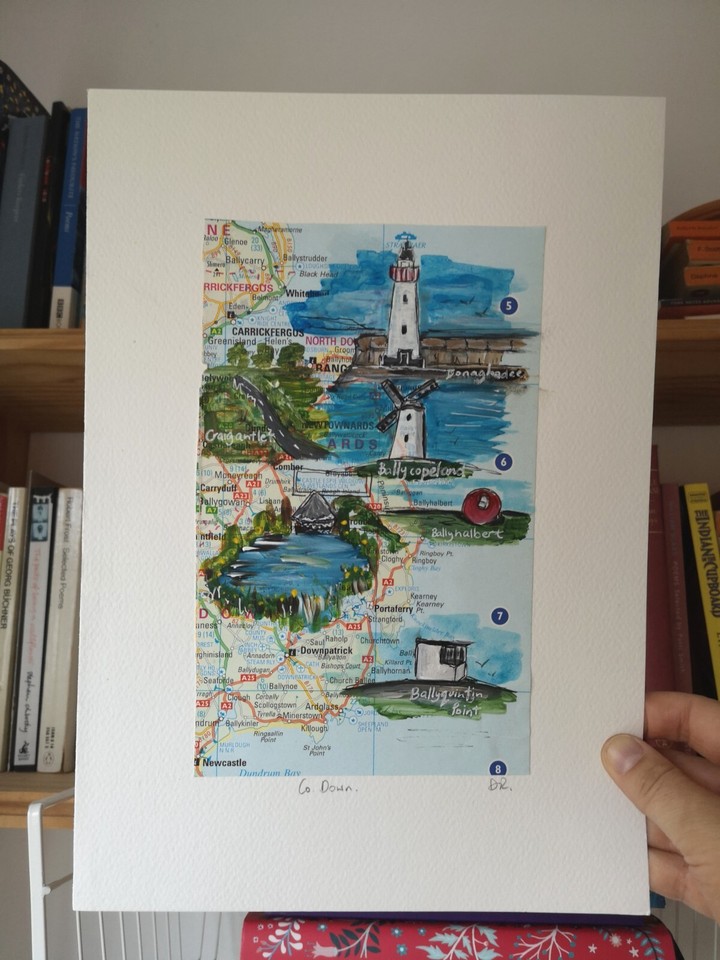Donaghadee Millisle Co Down illustrated map In Acrylic . A4 size ...