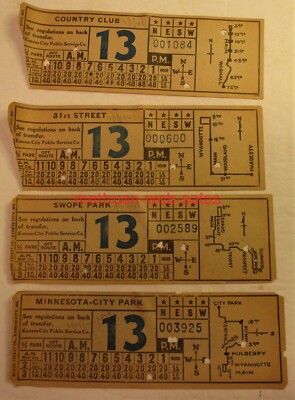 Kansas City Public Service Co.~1941~Trolley/Transit Transfers/Tickets X ...