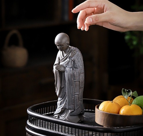 Porcelain Meditation Standing Monk Statue Buddhist Abbot Zen Figure ...