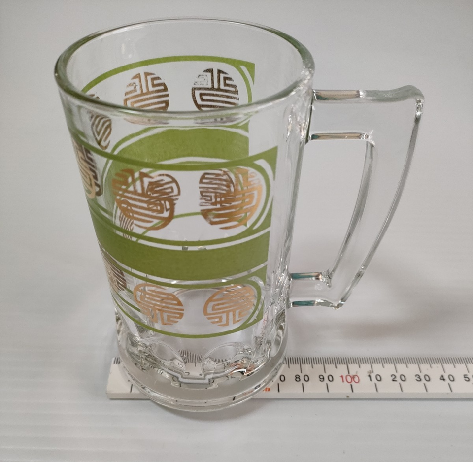 Vintage Retro Small Beer Glass with Handle Green & Gold Geometric ...