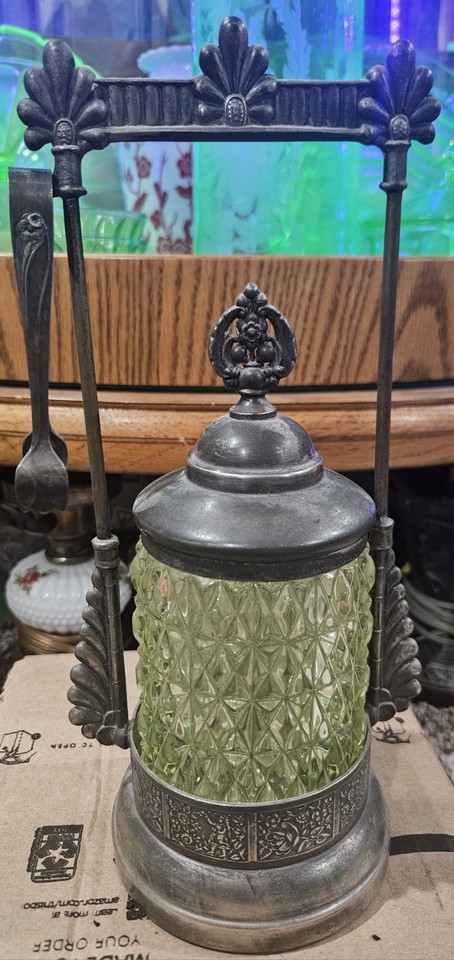 Antique Silver Plated Victorian Vaseline/uranium Glass Pickle Caster ...
