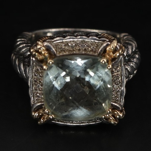 Sterling Silver & 14K Gold DESIGNER Prasiolite Diamond Braided Ring ...