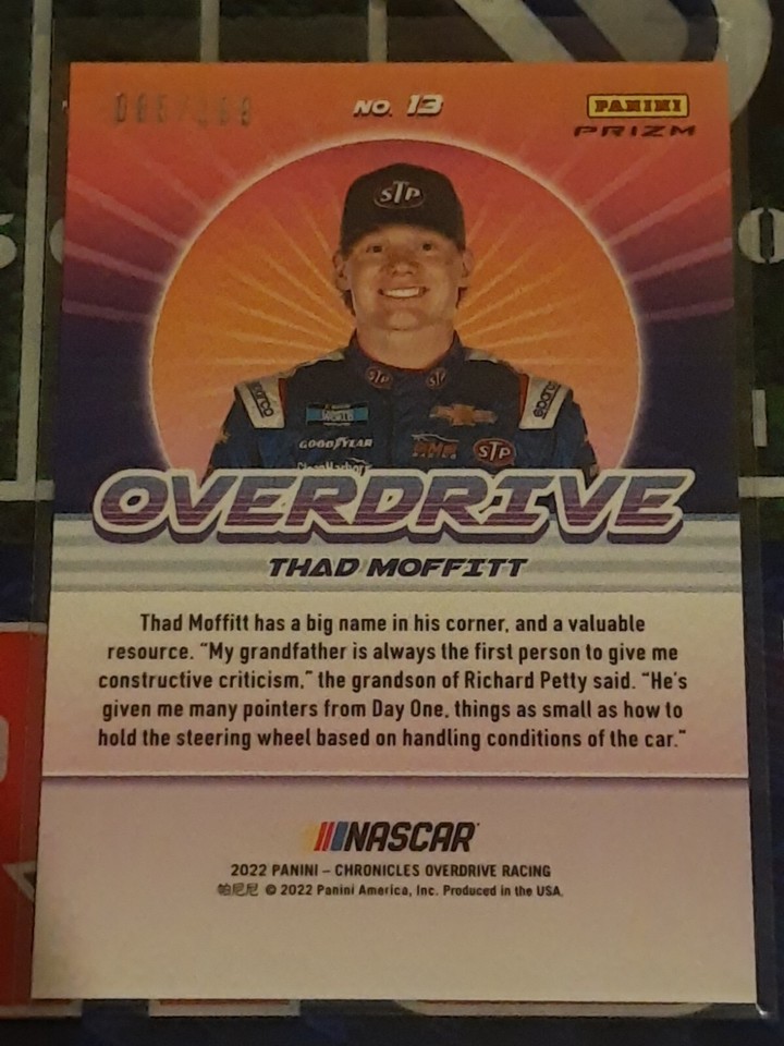 2022 Panini Chronicles Racing THAD MOFFITT *OVERDRIVE Blue Prizm!* #085 ...