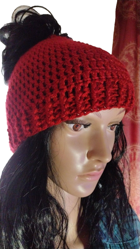 Beanie Hat For Women Red M Ponytail Crochet Red ChinLet Collectibles ...