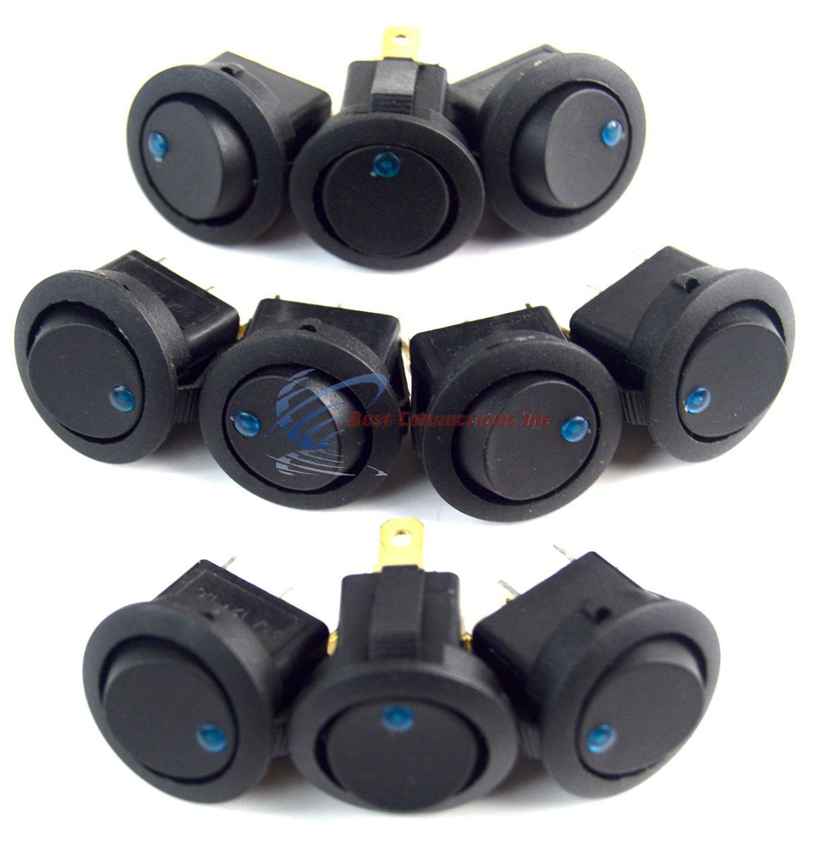 10 Pack 3 Prong Black Rocker Switches with Blue LED 12 Volt On/Off ...
