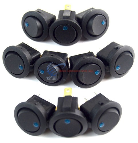 10 Pack 3 Prong Black Rocker Switches with Blue LED 12 Volt On/Off ...