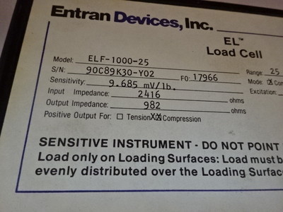 SENSOR ENTRAN DEVICES FORCE LOAD CELL 25 LBS ELF-1000-25 B#TB5-3-11 | eBay