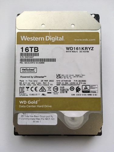 WESTERN DIGITAL GOLD 16TB 7.2K 6Gb/s 512MB 3.5" SATA WD161KRYZ *326 ...