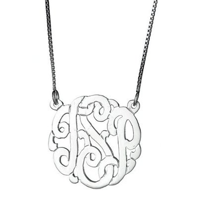 .925 Sterling Silver Custom Three Letter Monogram Pendant Necklace (.9 ...