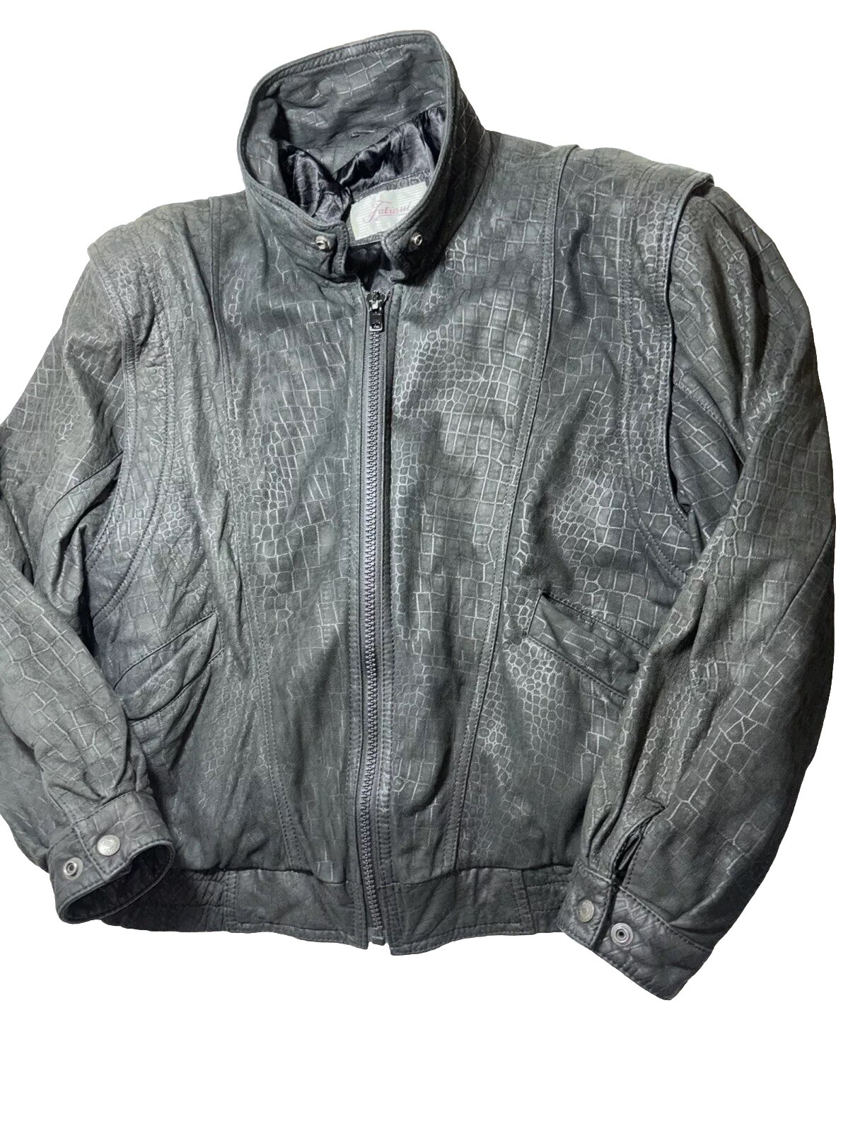 Vintage Black Leather Jacket Bomber biker moto Zip Men's size 38 (44x24 ...