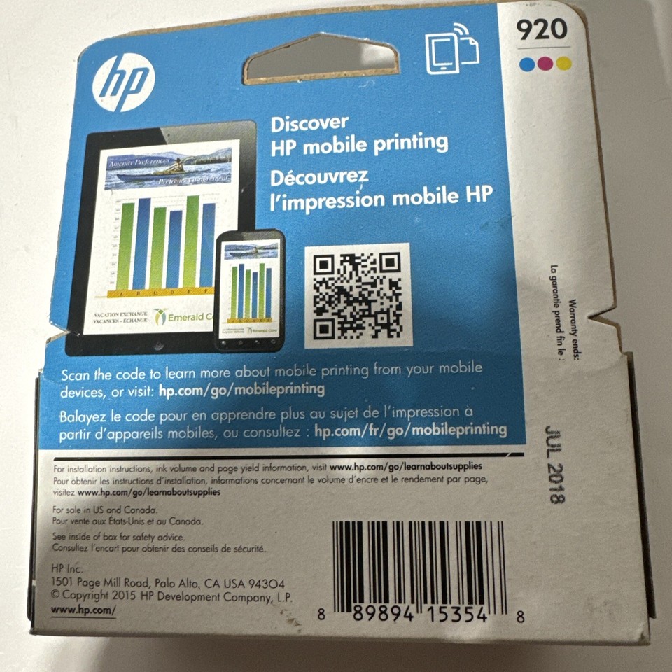 HP 920 Color Ink Cartridge 3 Pack Cyan Magenta Yellow NEW EXP 2018 A1 ...