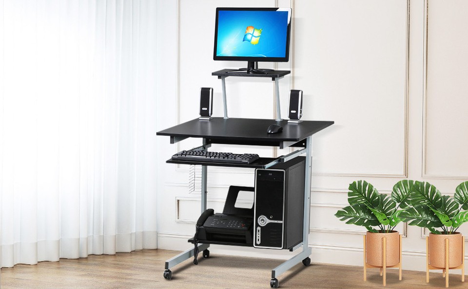 Rolling Computer Desk Workstation Writing Table w/Printer Shelf Small ...