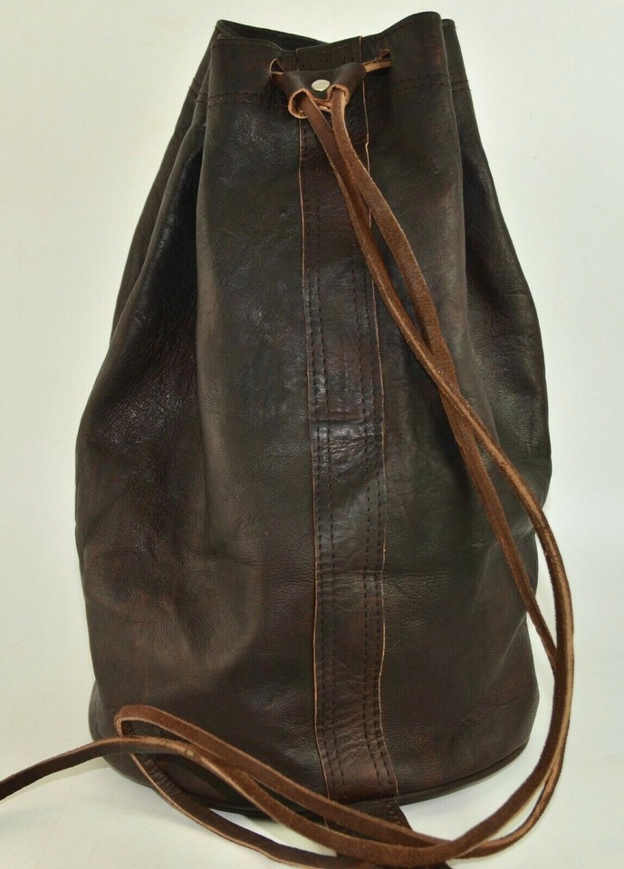 Organic Leather Drawstring Bucket Duffel Bag Backpack Rucksack Moroccan ...