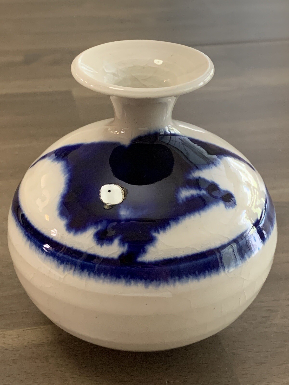 Vintage Weed Pot Bud Vase White Cobalt Blue Roger Butler Feather River ...