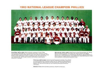 1983 PHILLIES 8X10 TEAM PHOTO ROSE SCHMIDT MCGRAW WINE PHILADELPHIA ...